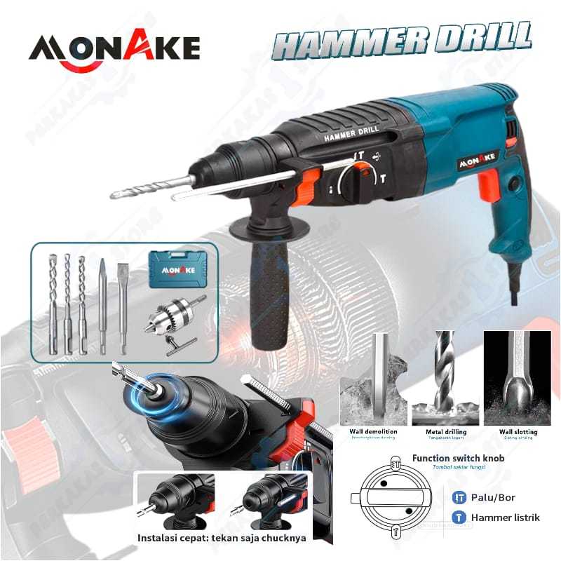 Jual Mesin Bor Bobok 26mm Rotary Hammer Drill Impact Beton Tembok Kayu ...