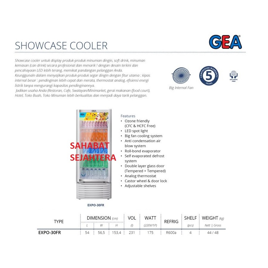 Jual GEA Showcase Display Cooler EXPO-30FR 1 Pintu 4 Rak | Shopee Indonesia