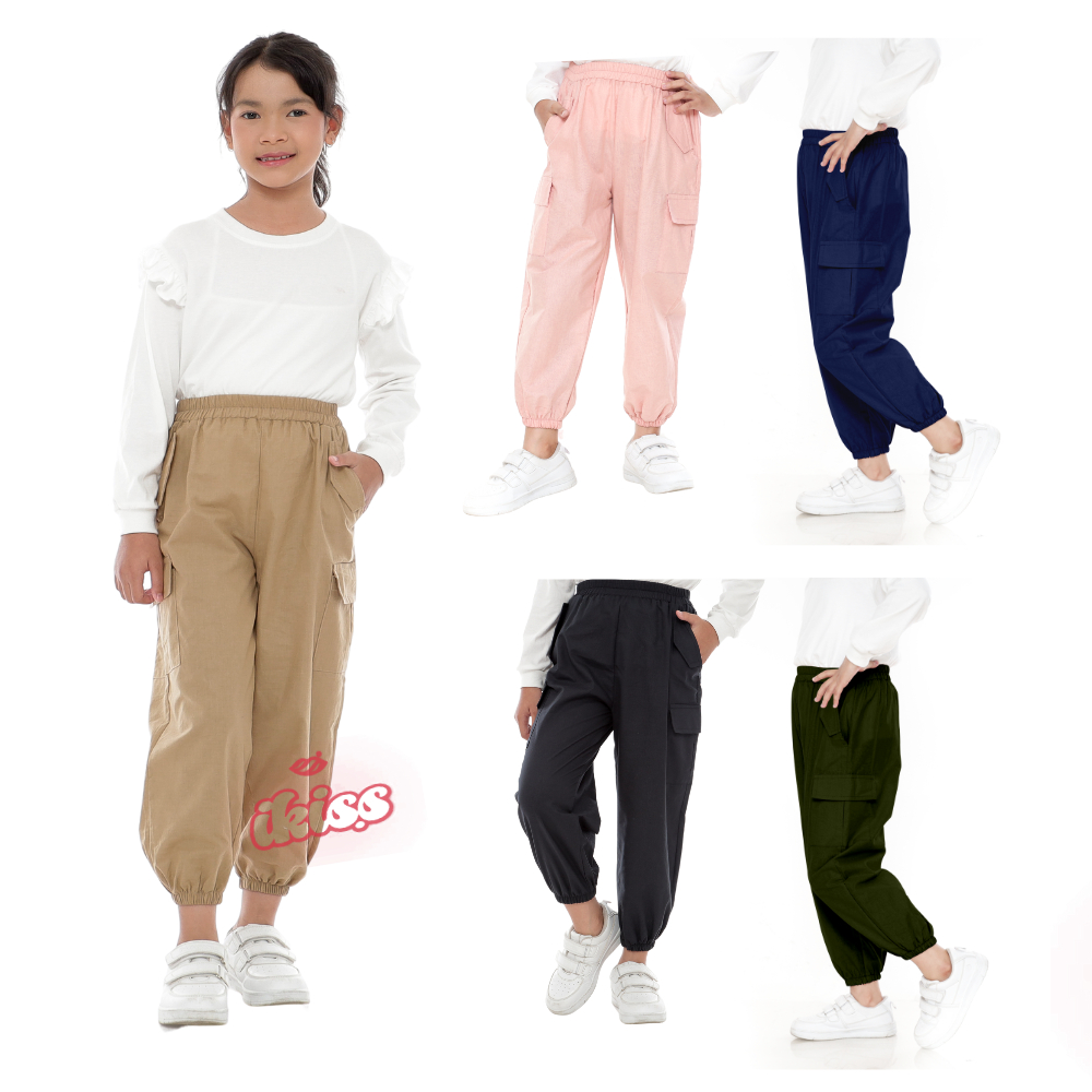 Jual Celana Jogger Anak Perempuan Panjang Polos Saku Cargo Pants Usia 5 ...