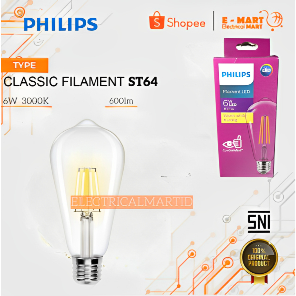 Jual PHILIPS Filament LED Bulb Classic 6W ST64 E27 Clear Lampu Cafe 6 ...