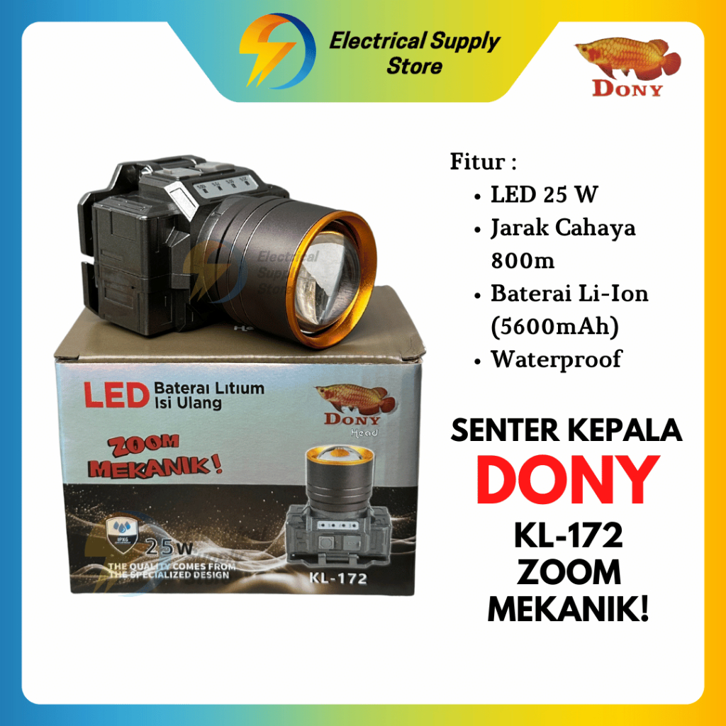Jual SENTER KEPALA DONY ZOOM LED KL-172 25W I RECHARGEABLE SUPER TERANG JARAK JAUH I WATERPROOF ...