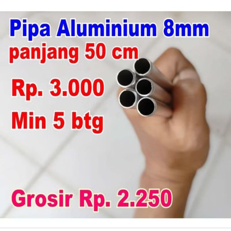 Jual Pipa aluminium bulat 8mm pjg 50cm 5 batang | Shopee Indonesia