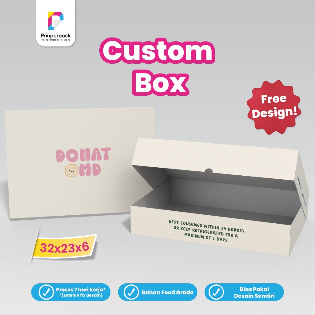 Jual Dus donat isi 6 ukuran 32x23x6 cm/ branding dus kemasan custom ...