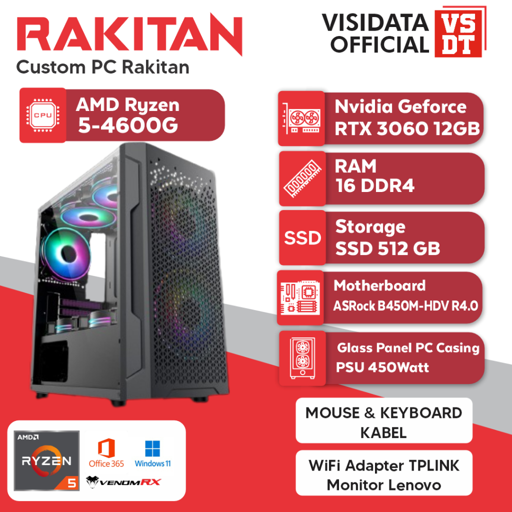 Jual PC RAKITAN Ryzen 5-4600G 16GB 512GB RTX3060 FREE Win11 + Office ...