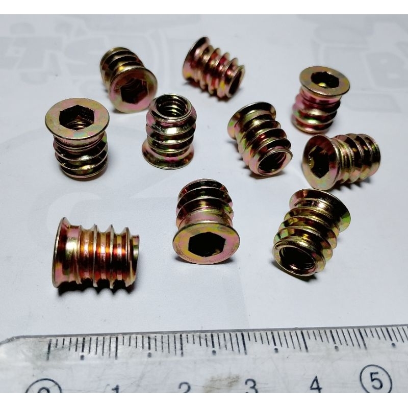 Jual 10 Pcs Mur Nanas M6 X 13 OD Besi Kuning / Mur Tanam Kayu / Insert ...