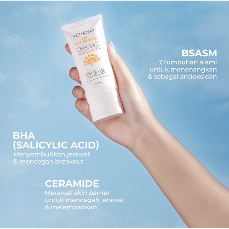 Jual ACNAWAY 3 in 1 Acne Sun Serum Sunscreen Serum SPF 50 PA+++ with BHA ONLY FOR ACNE SKIN ...