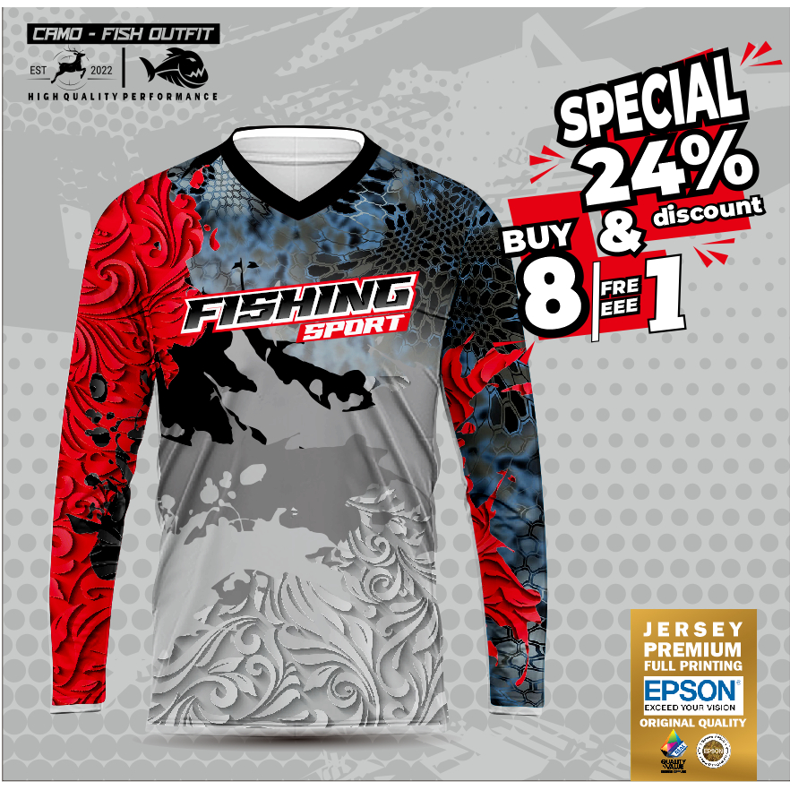 Jual Jersey Custom Mancing Dryfit Permium motif fishing sport right red ...