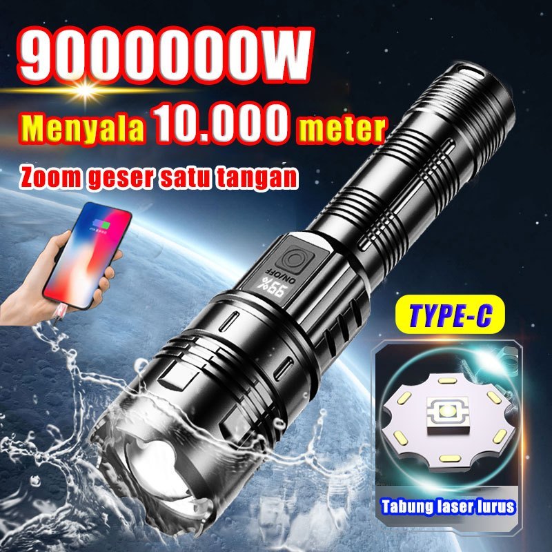 Jual 【tahan lama 96 jam】10KM jarak jauh zoom putar senter LED super ...