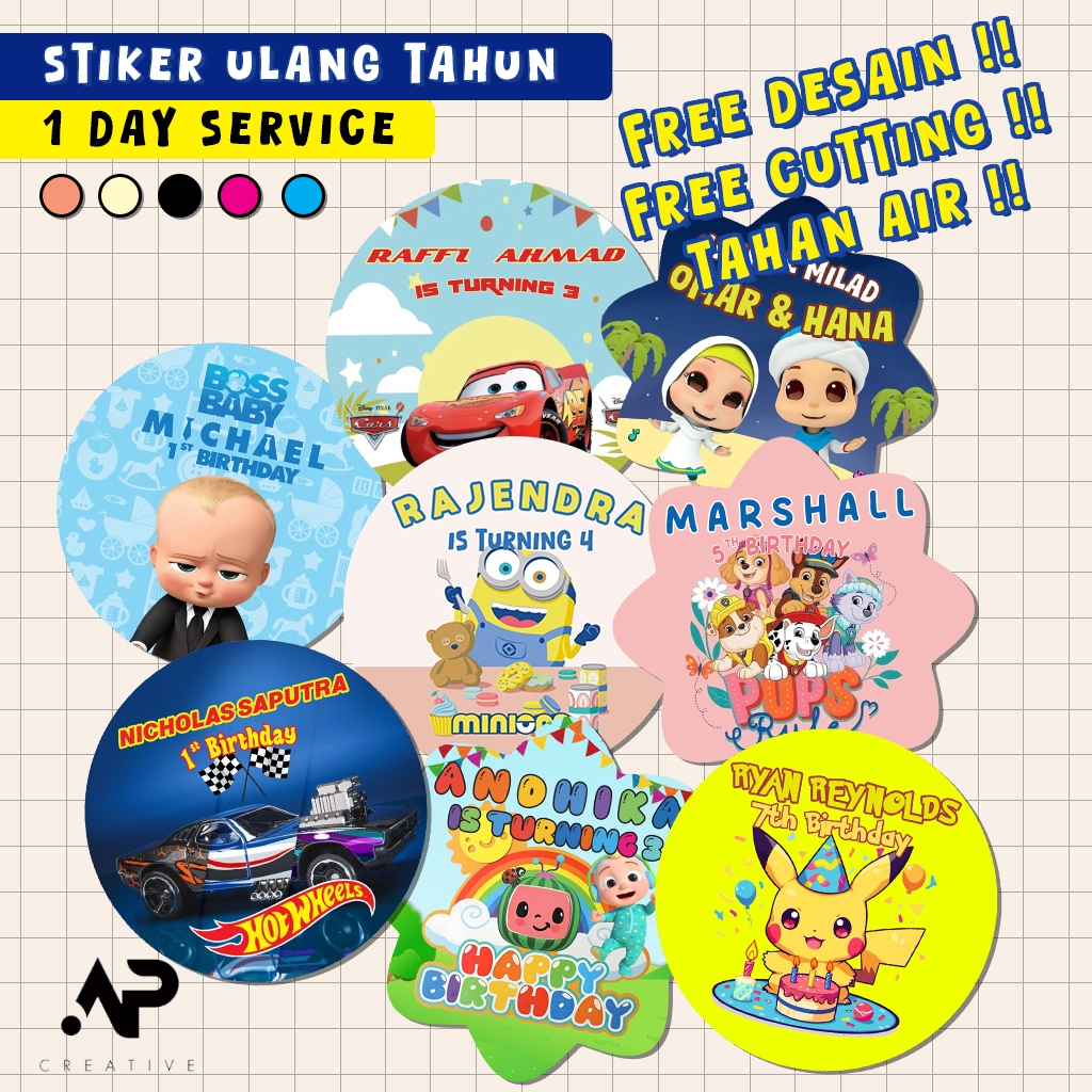 Jual ANTI AIR Stiker Ulang Tahun Custom Stiker Label Ultah Anak Custom ...