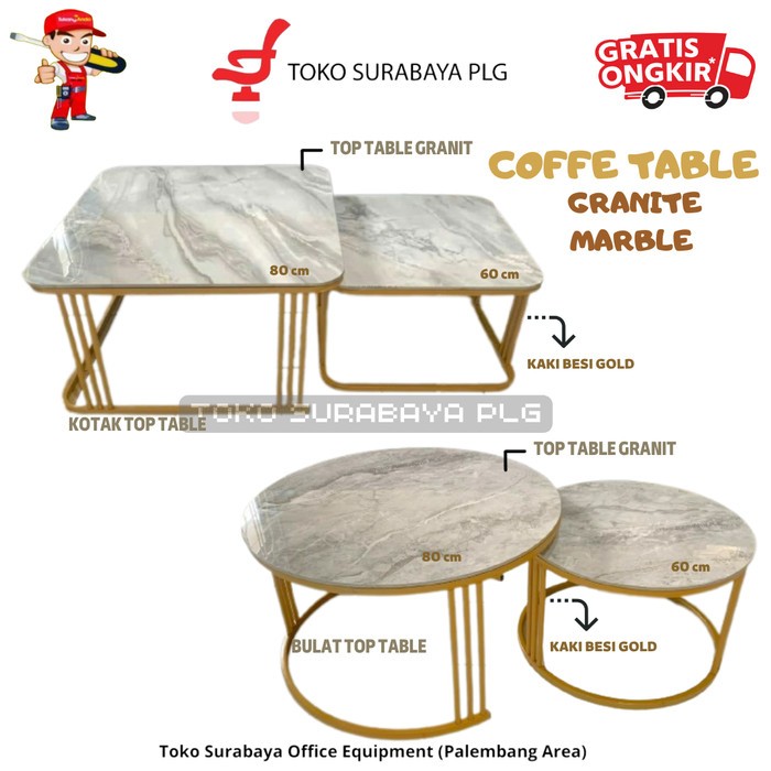 Jual Meja Tamu Coffee Table 2 Susun Granit Kaca FULL BESI | Shopee ...