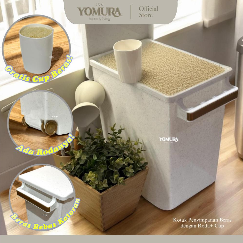 Jual YOMURA Kotak Penyimpanan Beras 15L dengan Tutup Roda dan Gagang ...