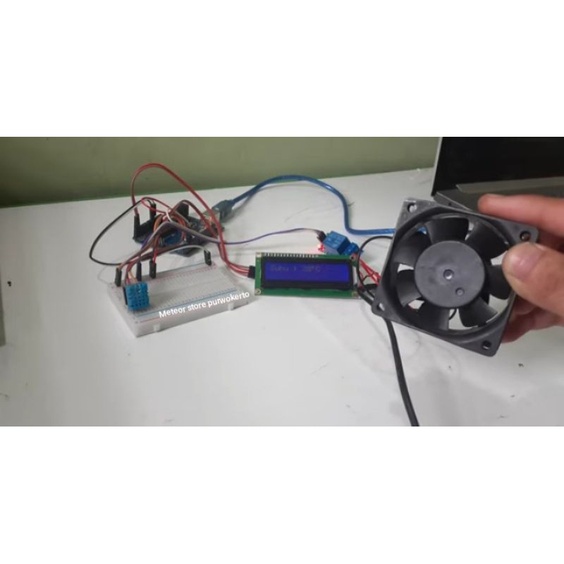 Jual sistem kipas otomatis berbasis Arduino uno sensor suhu dht11 lcd16x2 kipas fan 12v | Shopee ...