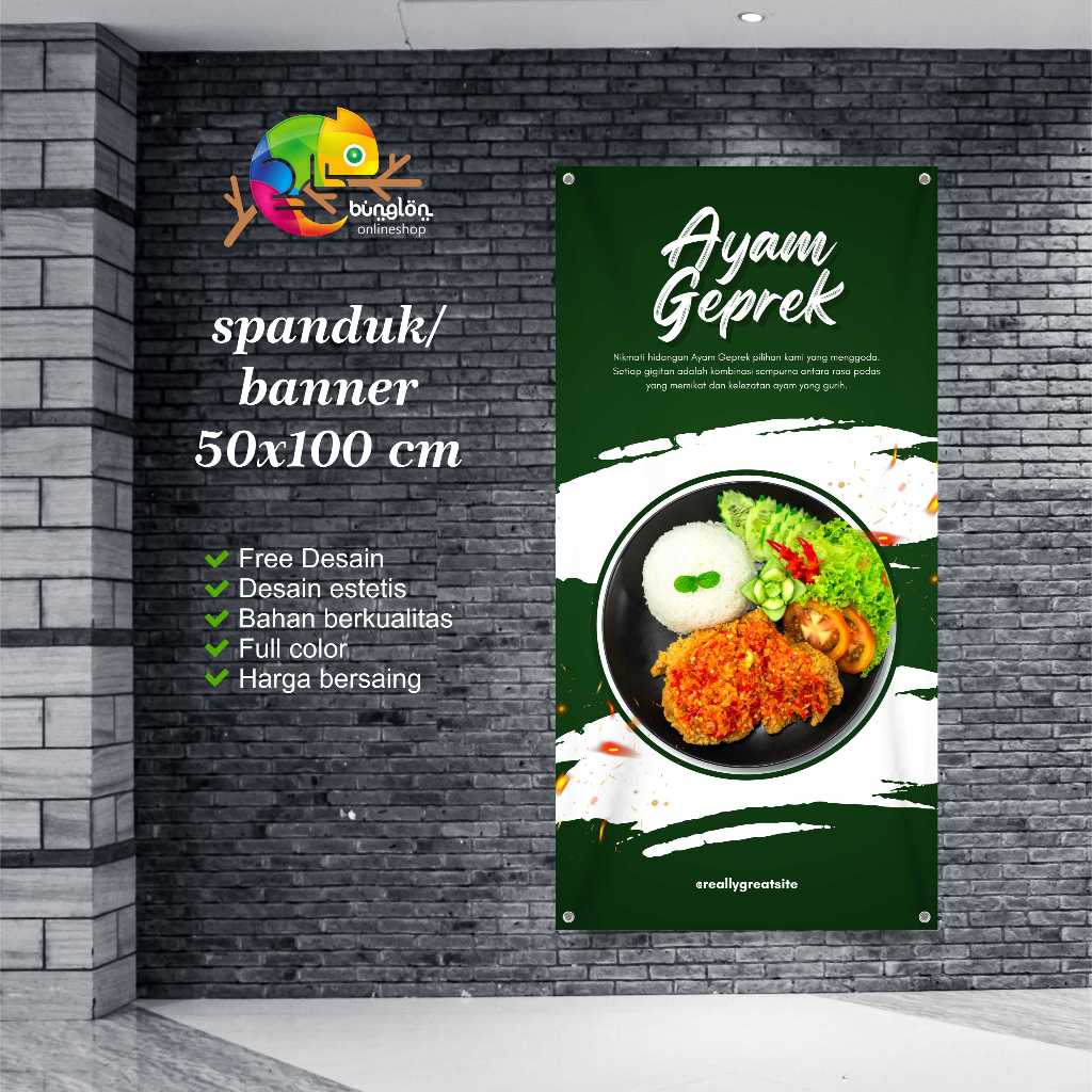 Jual Cetak Spanduk Banner Ayam Geprek Modern Hijau dan Putih | Shopee ...