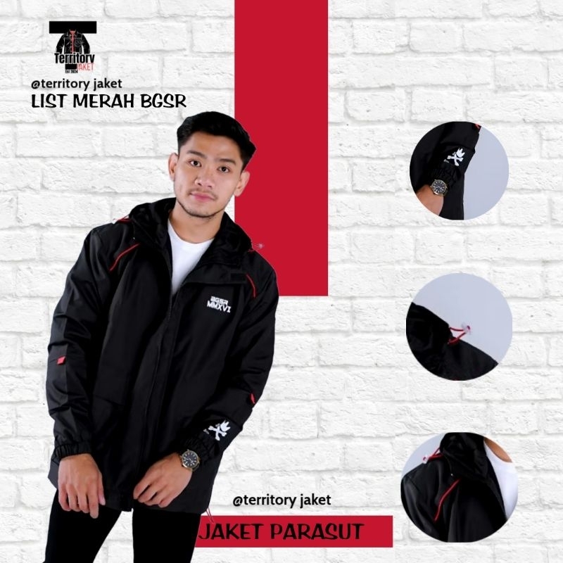 Jual Jaket Prasut bgsr Jaket windbraker edisi hitam list merah | Shopee ...