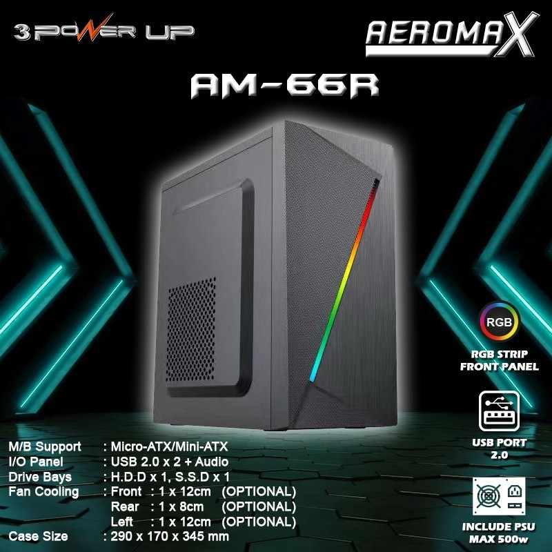 Jual CASING PC 3 POWER UP AEROMAX AM-66R WITH PSU 500W M-ATX | Shopee ...