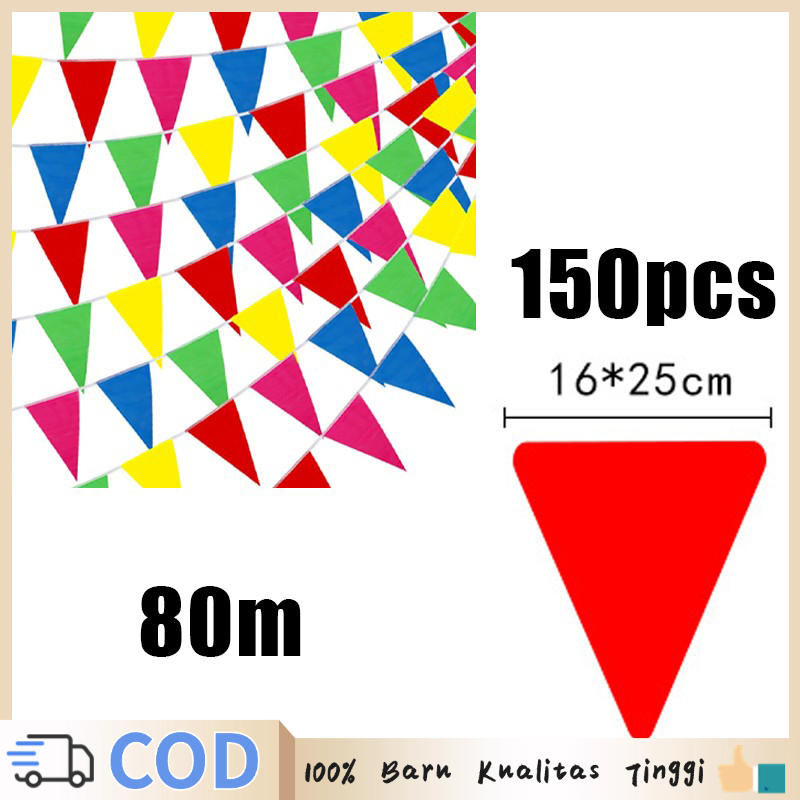 Jual 150pcs Bendera Segitiga Warna Warni 80 Meter Bendera Festival Segitiga Bendera Hias Flag ...