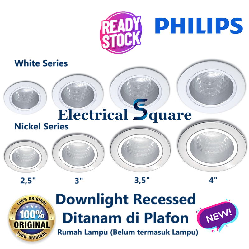 Jual Philips Downlight Recessed 2,5" 3" 3,5" 4" Putih & Silver Rumah Lampu Plafon 66661 66662 ...