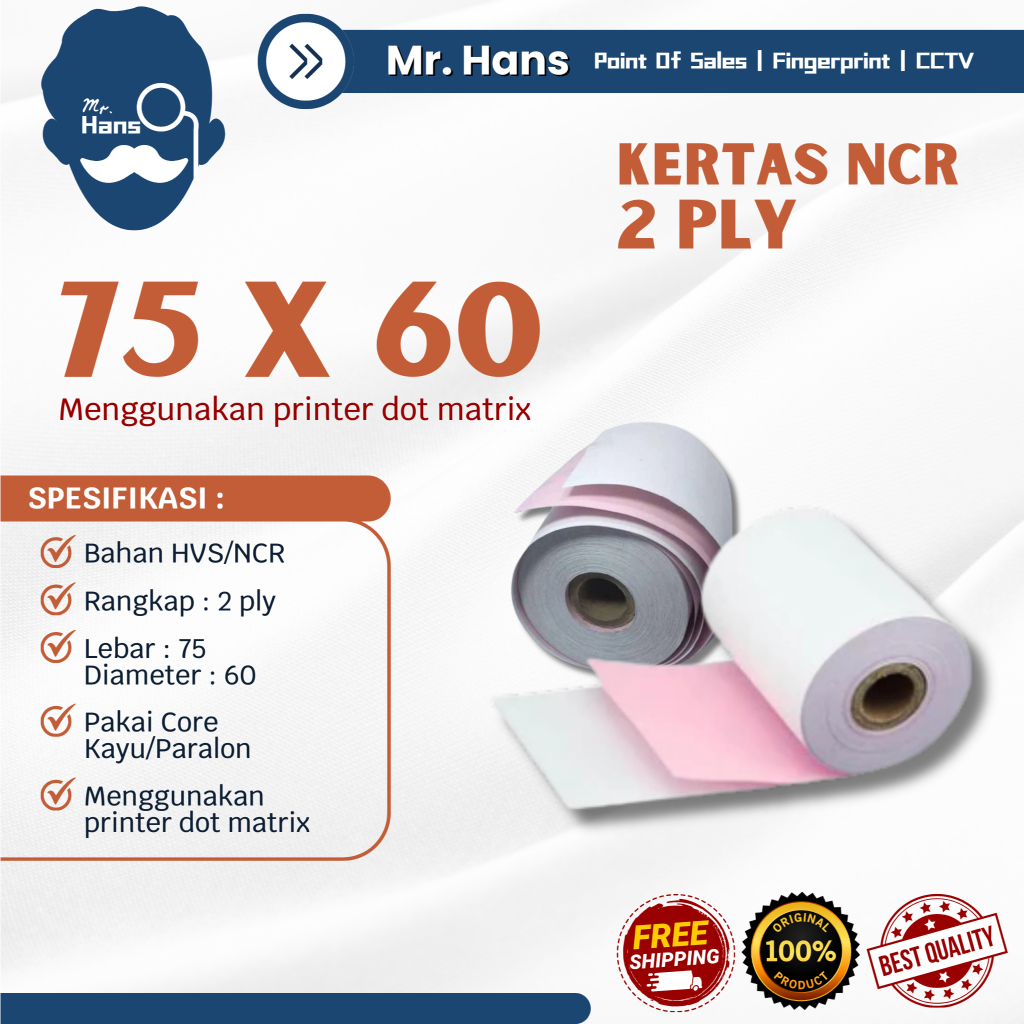 Jual Kertas NCR Ukuran 75x60 mm ( 2 Ply ) Struk Printer Dot Matrix ...