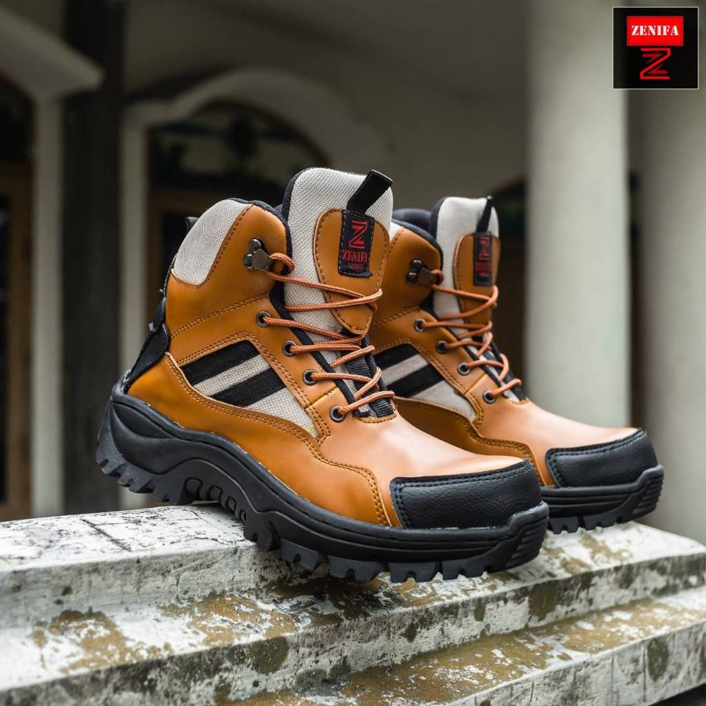 Jual Sepatu Zenifa Hikers Safety Boots Kulit Asli Ujung Besi Gunung ...