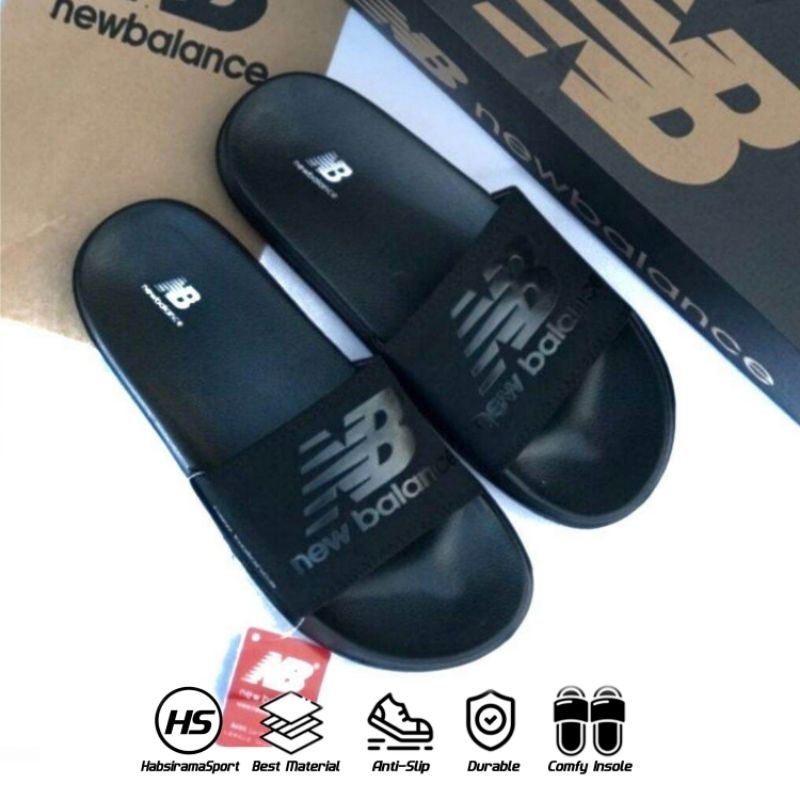Jual Sandal Slide NB Full Hitam Premium Bahan Ringan / Sandal Selop ...