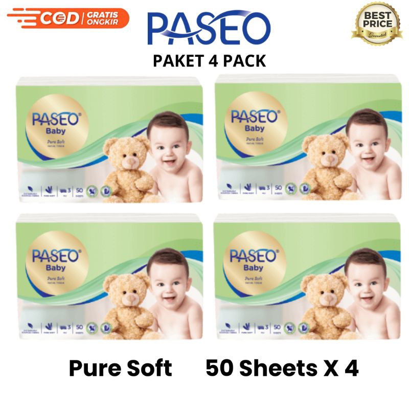Jual [PAKET 4 PACK] Tissue Paseo Baby Pure Soft Isi 50 Sheets / 3 Ply ...