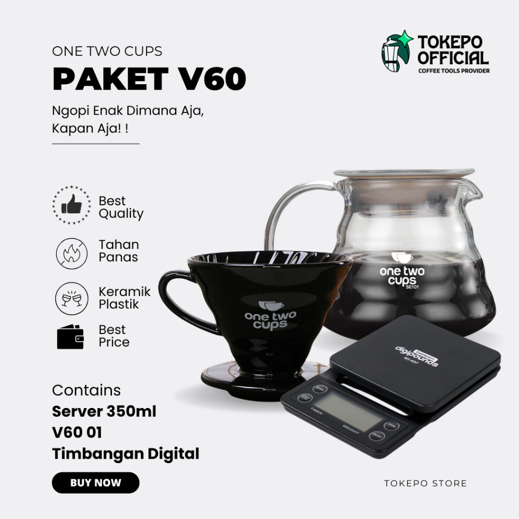 Jual Paket Alat Kopi Home Brew V60 Dripper Set Lengkap V60 01 Server Kaca 350 ml Timbangan One ...