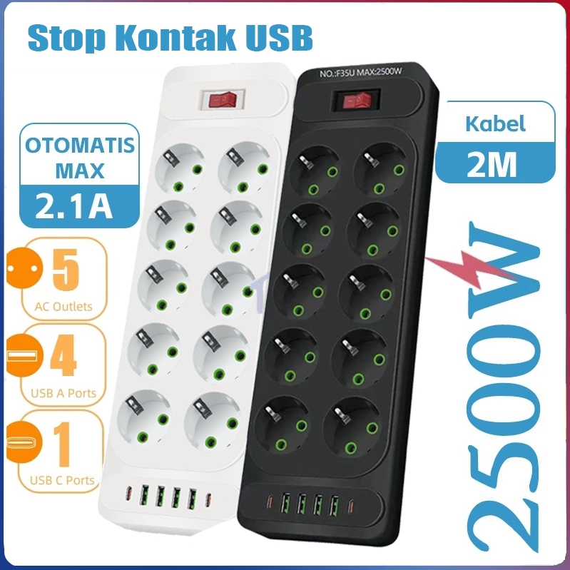 Jual 【COD】2500W Stop Kontak USB Kabel Serbaguna Multiguna Panjang 2 Meter Original Power Socket ...