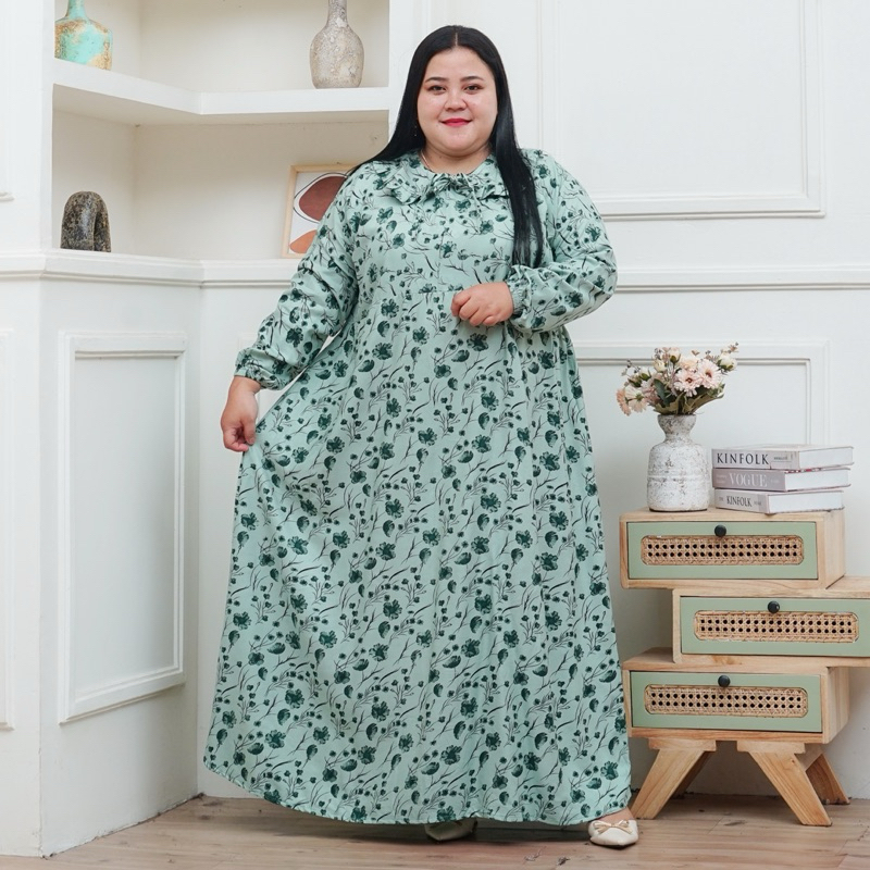 Jual MIDI DRESS SUPER JUMBO LD 140 BAHAN RAYON PREMIUM GAMIS PANJANG ADEM MOTIF BUNGA BUSUI ...