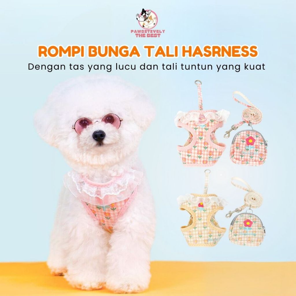 Jual Rompi Harness Model Renda + Tali Tuntun + Tas Kecil Rompi Hewan Untuk Jalan Jalan - Rompi ...