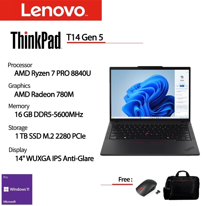 Jual Lenovo ThinkPad T14 Gen 5 Ryzen 7 PRO 8840U 16GB 1TB 14" Win11Pro | Shopee Indonesia