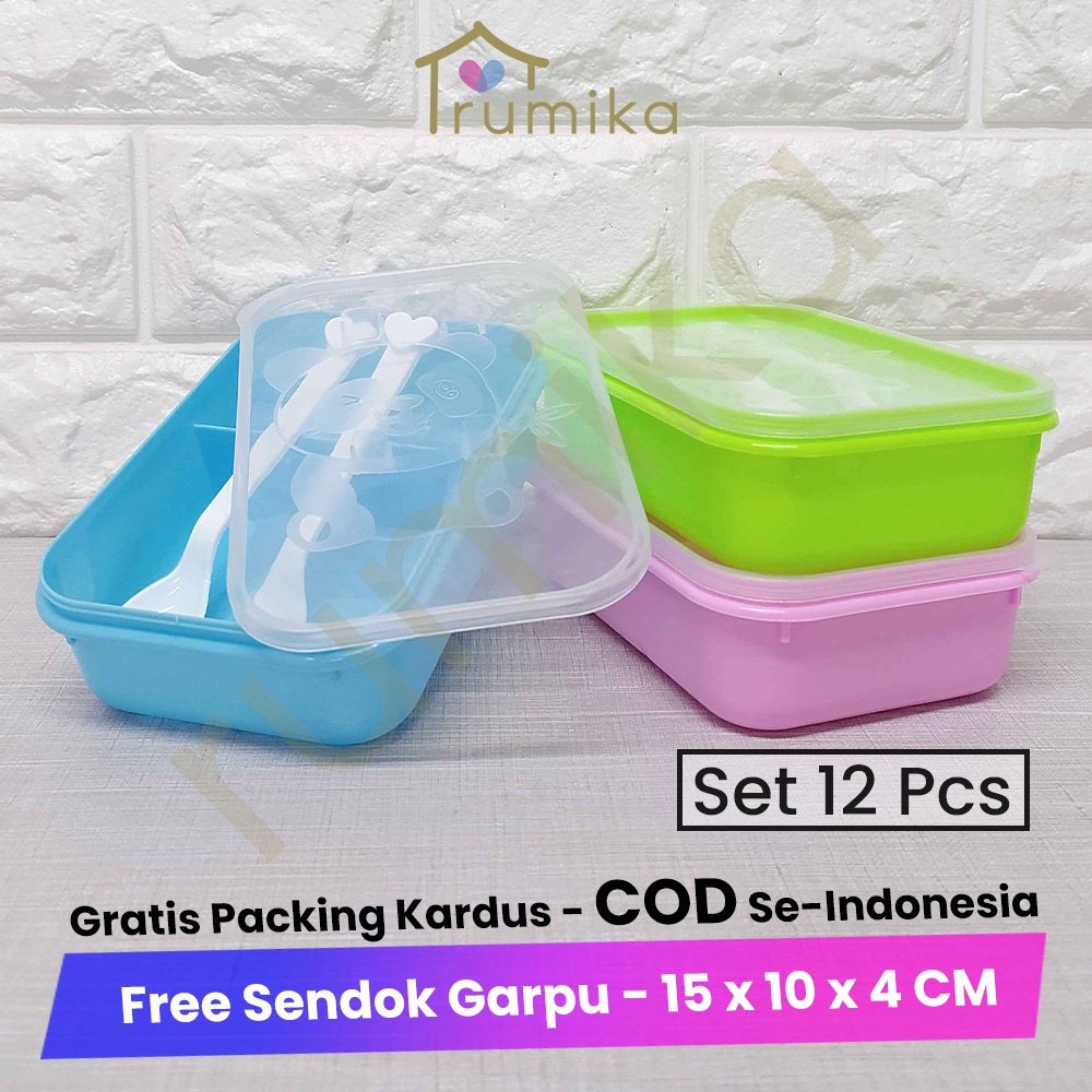 Jual [LUSIN] Set 12 Pcs Lunch Box Segi Panda Sekat 2 / Tempat Makan Wadah Bekal Anak - Free ...