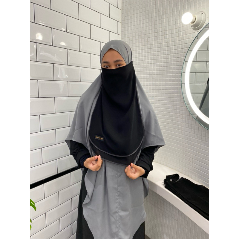 Jual Salikah - Cadar Tali 2 Layer Bahan Sifon Silk Jetblack | Shopee Indonesia