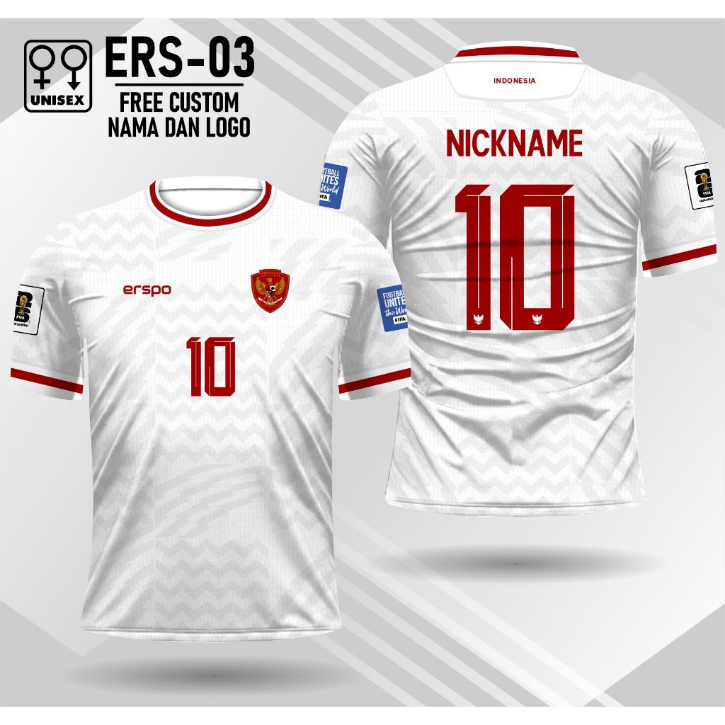 Jual jersey timnas indonesia fullpatch printing bahan kain embos topo premium free nama dan ...