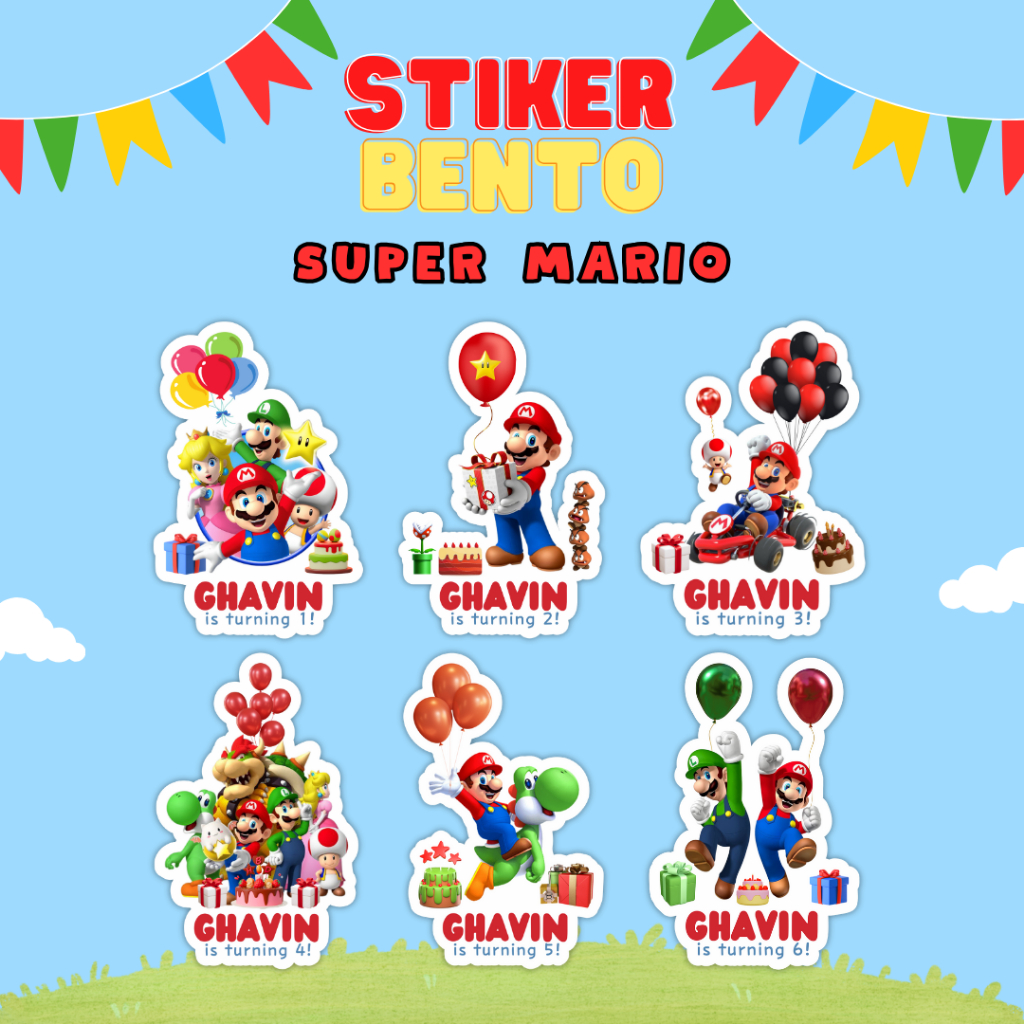 Jual [Super Mario] Cetak Sticker Bento Birthday Custom Happy Birthday ...