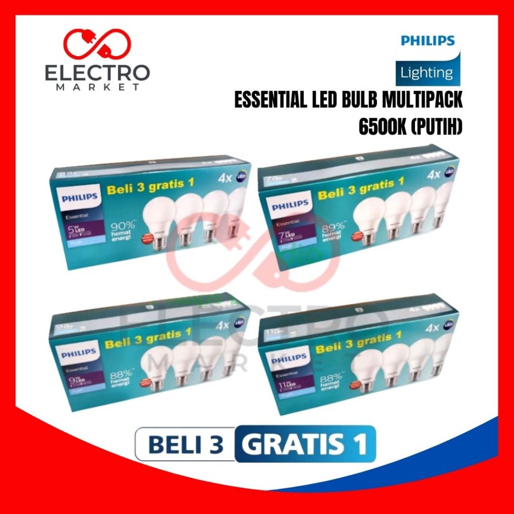 Jual PHILIPS ESS LED Bulb Multipack 5W 7W 9W 11W Watt E27 6500K Putih ...