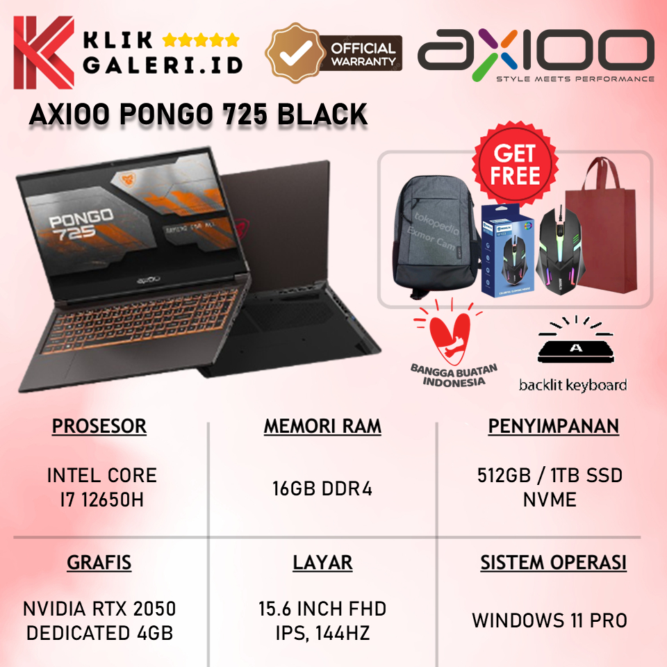 Jual LAPTOP GAMING AXIOO PONGO 725 INTEL I7 12650H 16GB SSD 1TB RTX ...