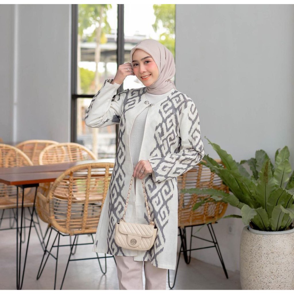 Jual Benang Raja Cardigan Tenun Blangket Putih Abu | Shopee Indonesia