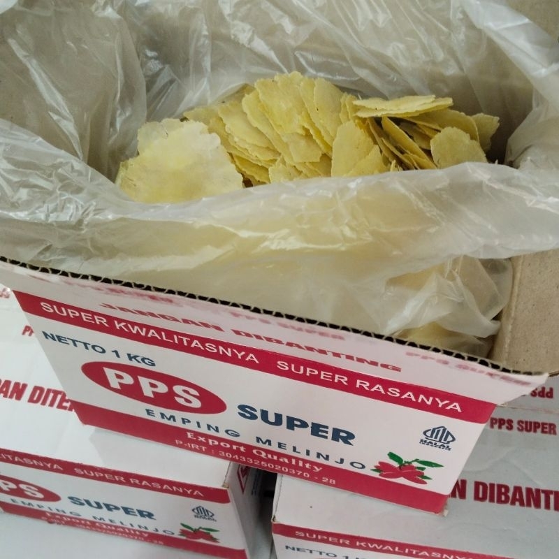 Jual emping melinjo tipis super kemasan dus 1kg merk pps | Shopee Indonesia