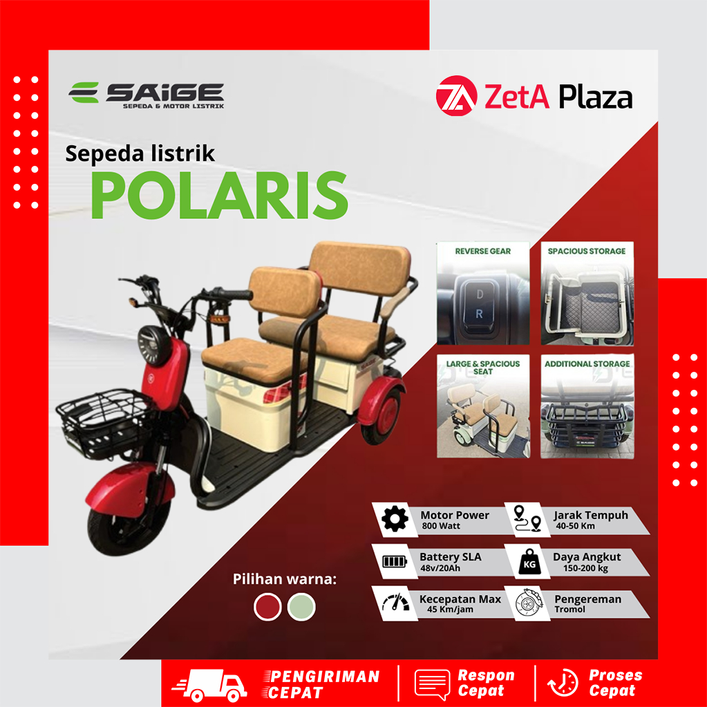 Jual SEPEDA LISTRIK RODA 3 TYPE POLARIS DARI SAIGE GARANSI RESMI ...