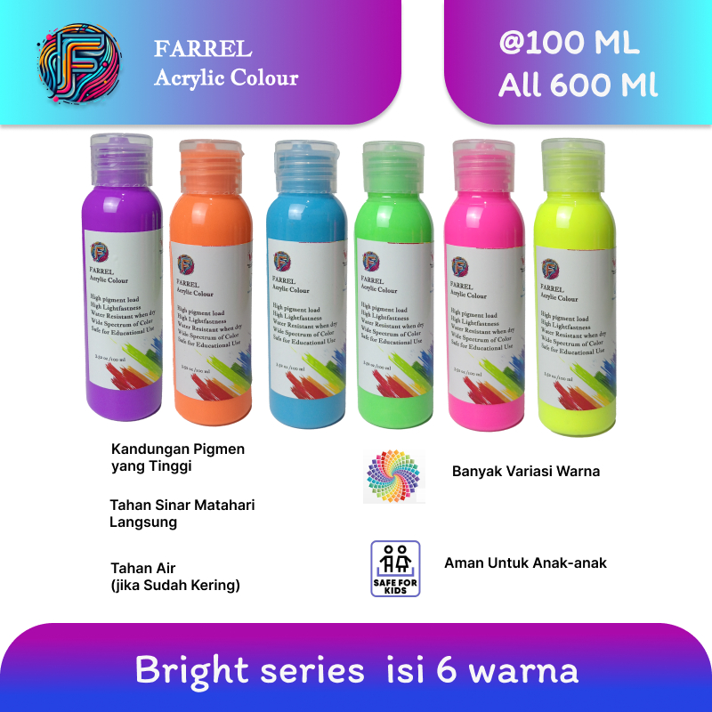 Jual Bright series paket 6 Cat Akrilik / Lukis / Kanvas / Mural isi 100 ...