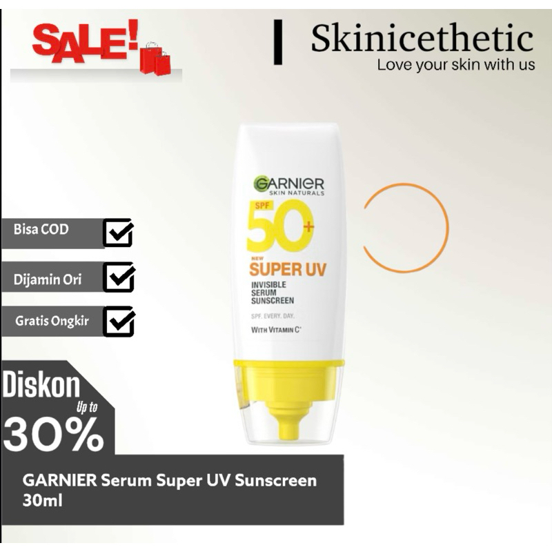 Jual GARNIER New Super UV Invisible Serum Sunscreen With Vit C SPF 50PA ...