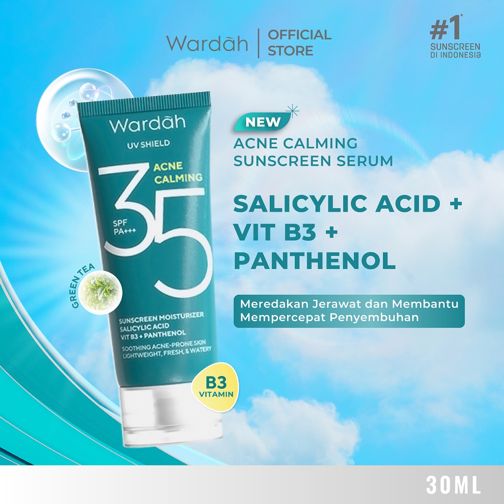 Jual Wardah UV Shield Acne Calming Sunscreen Moisturizer SPF 35 PA+++ untuk komedo, jerawat dan ...