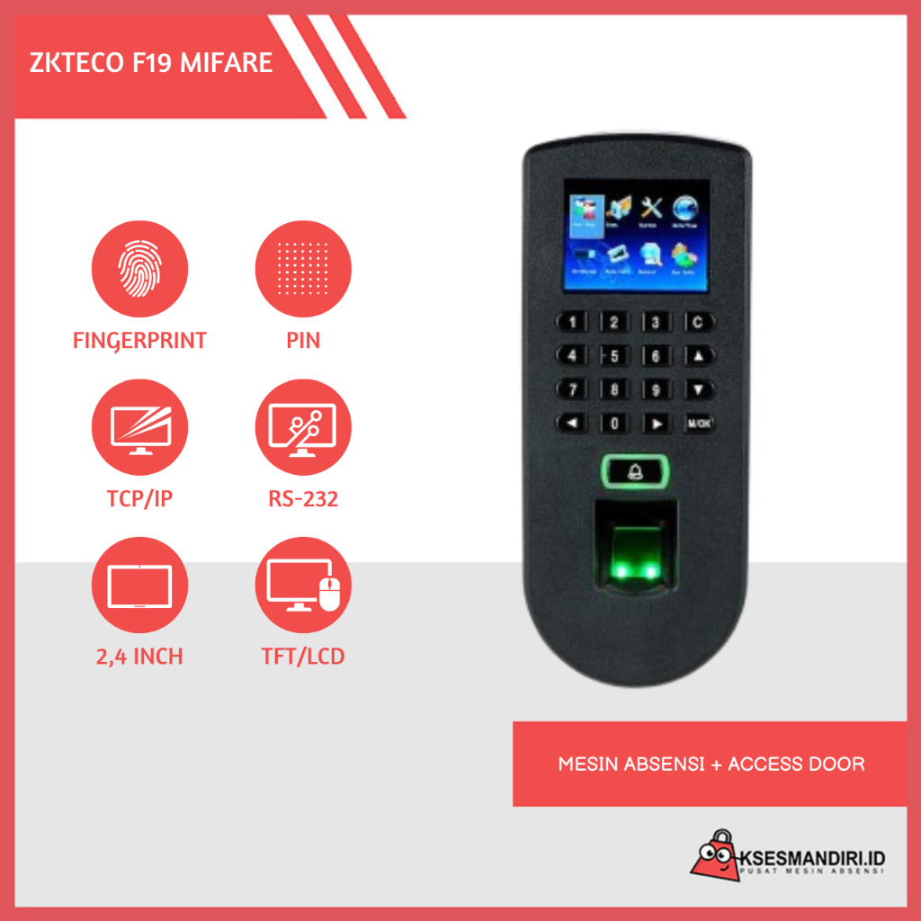 Jual Fingerprint Mesin Akses Door dan Absensi ZKteco F19 MIFARE | Shopee Indonesia