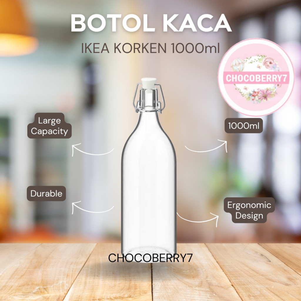 Jual Botol Kaca KORKEN 1 Liter 1000ml Botol Kaca Bening Dengan Penutup ...