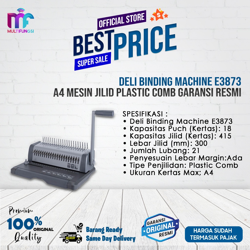 Jual Deli Binding Machine E3873 A4 Mesin Jilid Plastic Comb Garansi Resmi | Shopee Indonesia