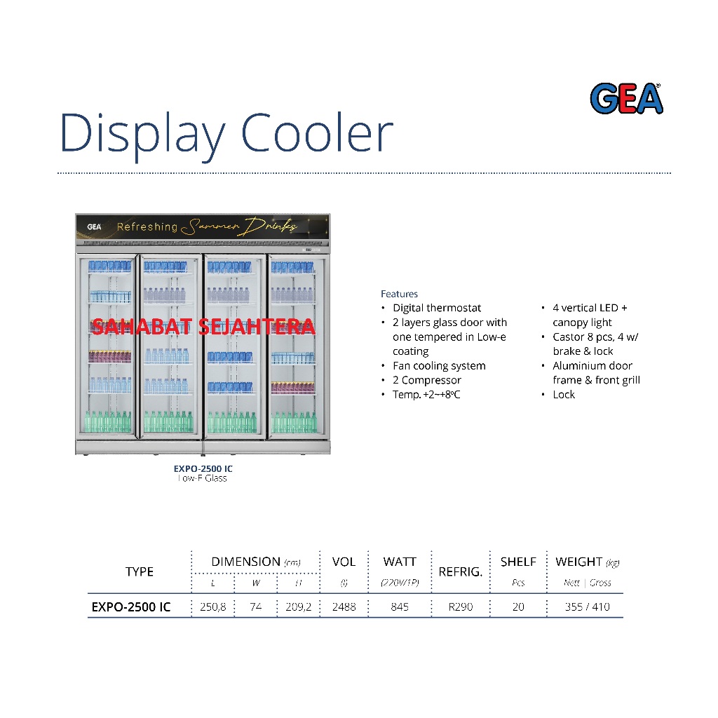 Jual GEA Display Cooler Showcase EXPO-2500 IC Kulkas Showcase 4 Pintu ...