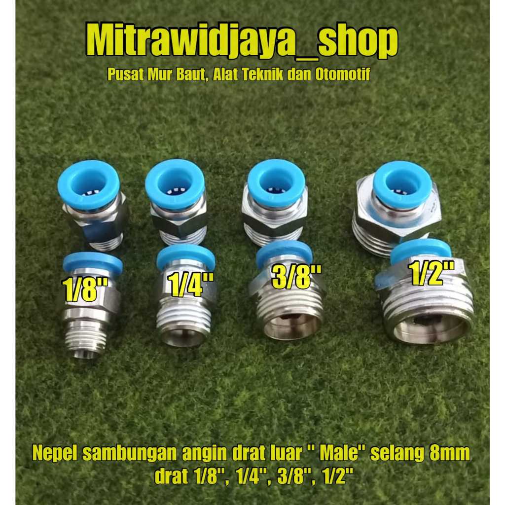 Jual itting pneumatic / sambungan selang angin 8mm Model Male Lurus drat 1/8 , 1/4 , 3/8 , 1/2 ...