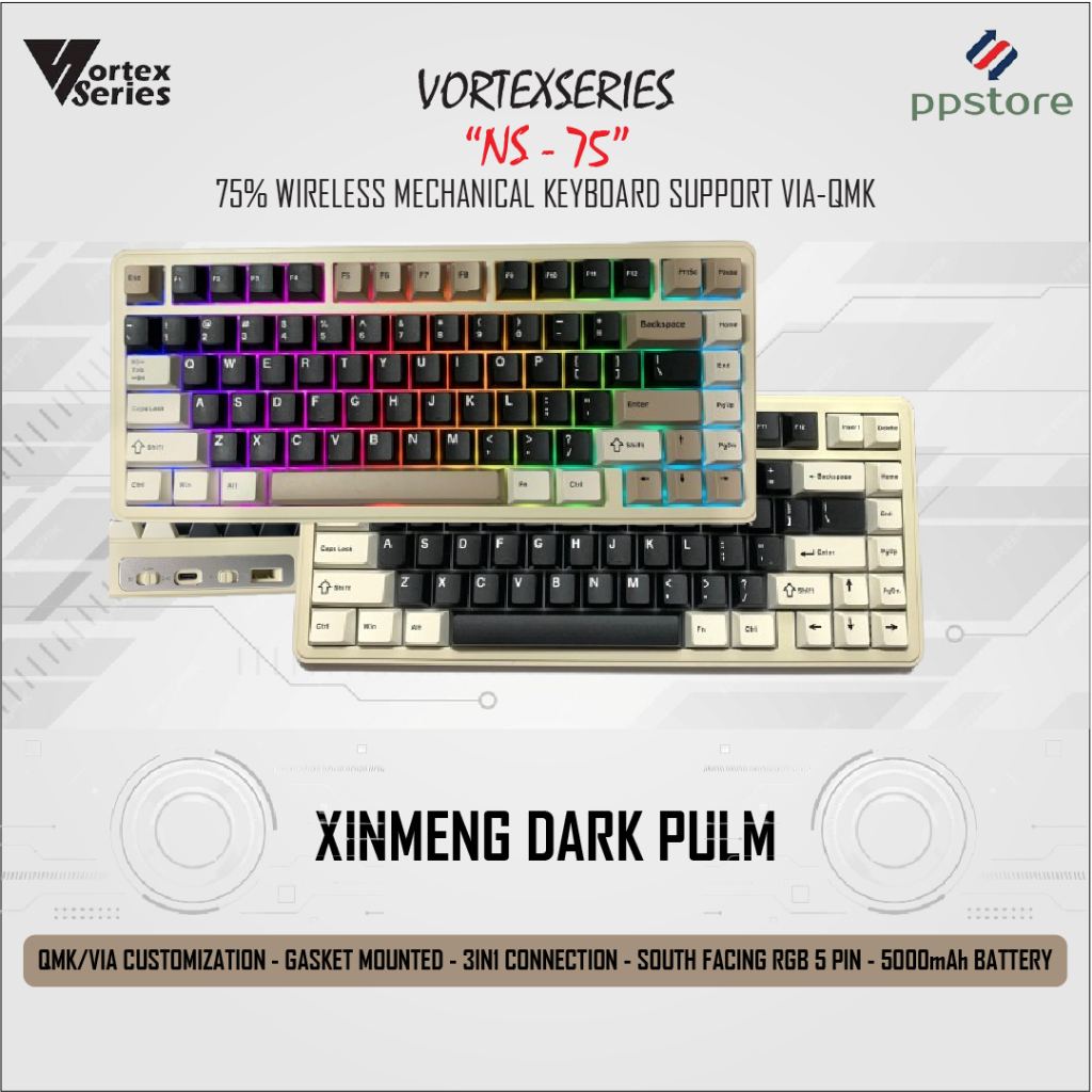 Jual Vortexseries NS75 QMK-VIA Gaming Wireless Mechanical Keyboard ...