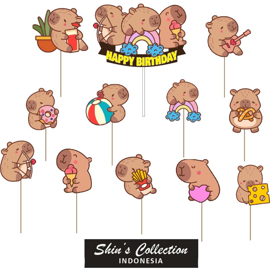 Jual Cake topper Animal Capybara cartoon isi 12 pcs | Shopee Indonesia