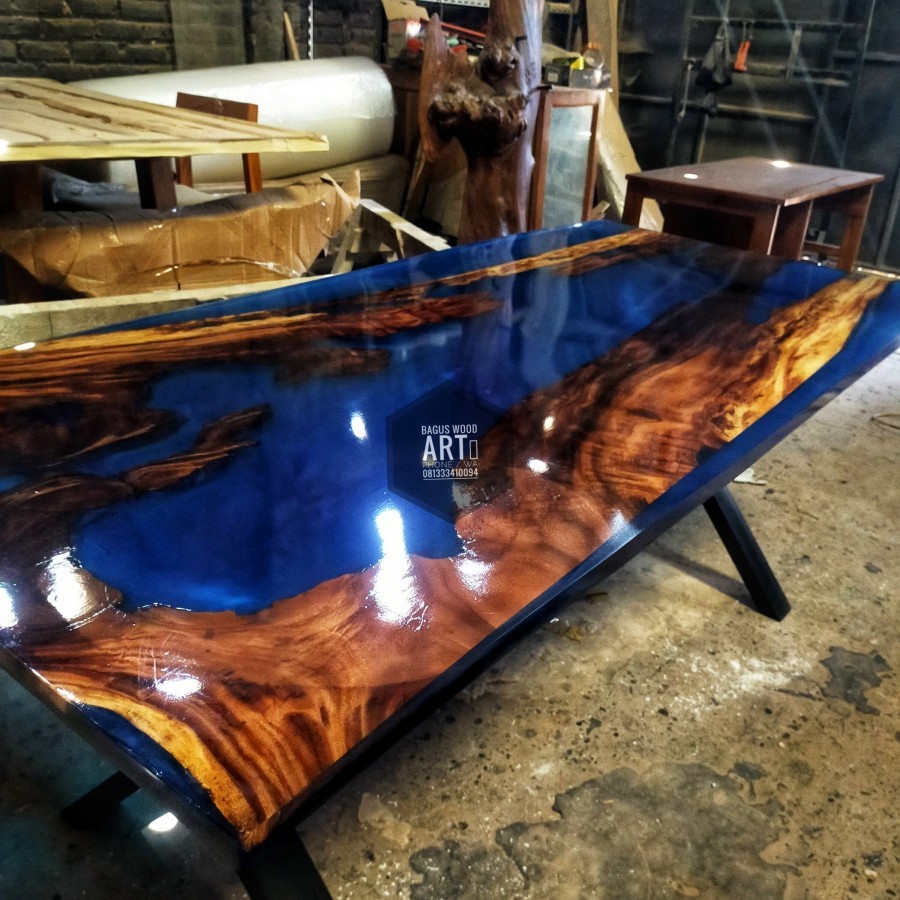 Jual Meja resin kombinasi kayu solid / meja resin kayu jati / meja ...